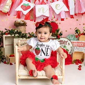 Berry Strawberry Theme High Chair Banner - Sweet First Birthday Banner - Smash Cake Photo Prop - 1st Birthday Photo Backdrop Decorations - Birthday Souvenir and Gifts for Kids (Strawberry-2)