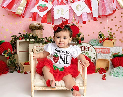 Berry Strawberry Theme High Chair Banner - Sweet First Birthday Banner - Smash Cake Photo Prop - 1st Birthday Photo Backdrop Decorations - Birthday Souvenir and Gifts for Kids (Strawberry-2)