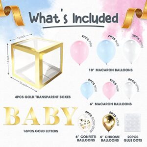 Gold Baby Boxes Gender Reveal Decorations | 79 Pcs | Set of 4 Letter Boxes, Balloons and Baby Letters | Baby Shower Decorations | Gender Reveal Box | Baby Shower Boxes | Its a Boy, Baby Box