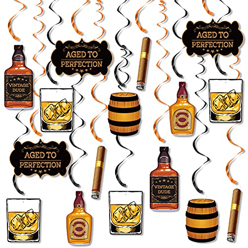 Whiskey Birthday Party Decorations for Men, Aged to Perfection Party Supplies Whiskey Beer Party Hanging Swirls Ceiling Streamers for 30th 40th 50th Birthday Decorations Cheers and Beers Party