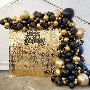 balonar 136pcs diy gold and black garland balloons kits with 18/10/5/inch metallic chrome balloons for birthday party celebration graduation bachelorette wedding baby shower ceremony anniversary balloon chain. (black)