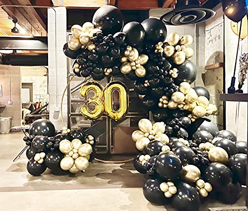 BALONAR 136Pcs DIY Gold and Black Garland Balloons Kits with 18/10/5/Inch Metallic Chrome Balloons for Birthday Party Celebration Graduation Bachelorette Wedding Baby Shower Ceremony Anniversary Balloon Chain. (Black)