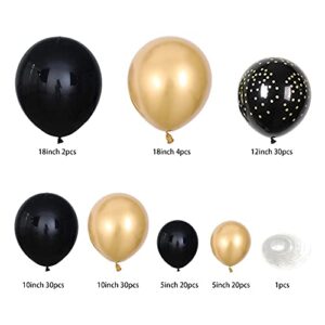 BALONAR 136Pcs DIY Gold and Black Garland Balloons Kits with 18/10/5/Inch Metallic Chrome Balloons for Birthday Party Celebration Graduation Bachelorette Wedding Baby Shower Ceremony Anniversary Balloon Chain. (Black)