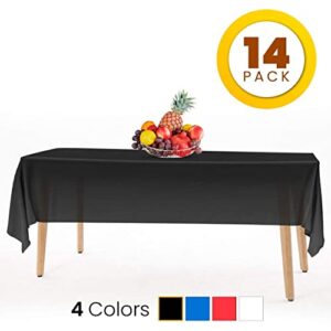 14 Pack Premium Black Plastic Tablecloth - 54 x 108 in. Disposable Rectangle Plastic Table Cloth - Decorative Rectangle Table Cover Smooth Tablecloth - Disposable Table Cloths For Parties, Weddings