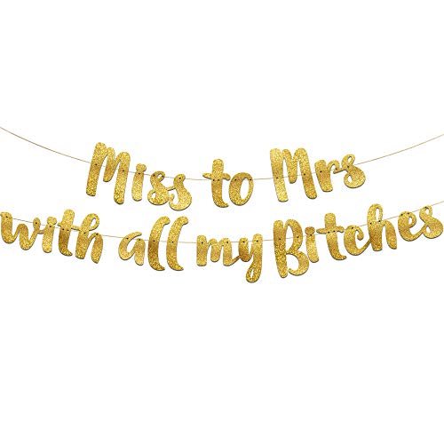 Miss to Mrs Classy & Sassy Bachelorette Gold Glitter Banner - Bachelorette Party Decorations, Favors and Supplies