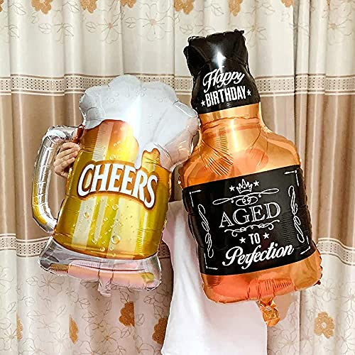 Black Gold Birthday Party Decorations Set Happy Birthday Confetti Balloons with Banner,Crown Balloons,Champagne Foil Balloons,Beer Cup Balloons for Men Women Birthday Party Supplies