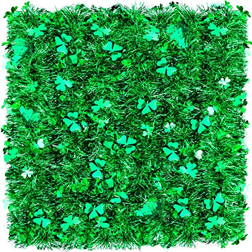 32.8 Feet St Patrick's Day Garland Shamrock Green Tinsel Garland Glitter St Patrick's Day decorations Metallic Shiny Twist tinsel garland for St. Patrick's Day Party Tree Home Decoration