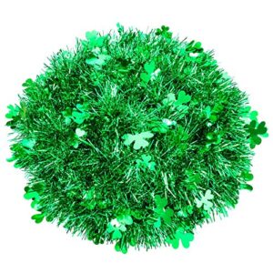 32.8 Feet St Patrick's Day Garland Shamrock Green Tinsel Garland Glitter St Patrick's Day decorations Metallic Shiny Twist tinsel garland for St. Patrick's Day Party Tree Home Decoration