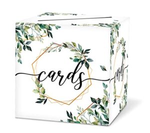 greenery theme card box – 8”*8”*8” gift or money box holder for wedding,baby or bridal shower,birthday, graduation,engagement, party favor, decorations, 1 set(hezi-b015)