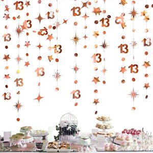 rose gold 13th birthday decorations number 13 circle dot twinkle star garland metallic hanging streamer bunting banner backdrop for girls 13 year old birthday thirteen official teenager party supplies