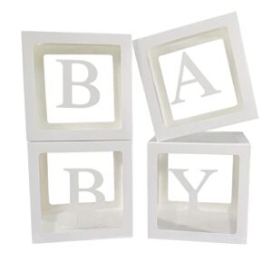 perpaol baby boxes with letters for baby shower, 4pcs white clear balloon block box with 8 letters for gender reveal decorations birthday party