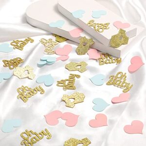 240 Pieces Gender Reveal Confetti Baby Shower Confetti Heart Confetti Glitter Baby Confetti Baby Clothes Confetti Party Table Confetti for Gender Reveal Party Table Wedding Decor (Pink, Blue, Gold)