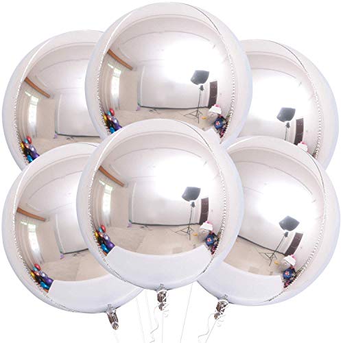 KatchOn, 22 Inch Metallic Silver Balloons - Pack of 6 | Giant, 4D Round 360 Degree Silver Balloons for Birthday Decorations | Silver Mylar Balloons, Bachelorette Party | Graduation Decorations 2023