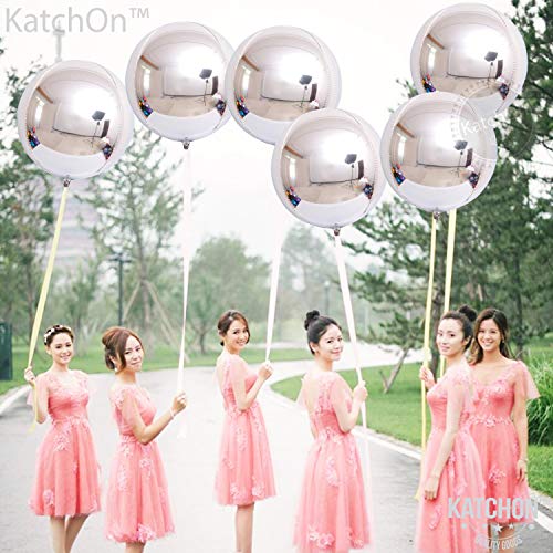 KatchOn, 22 Inch Metallic Silver Balloons - Pack of 6 | Giant, 4D Round 360 Degree Silver Balloons for Birthday Decorations | Silver Mylar Balloons, Bachelorette Party | Graduation Decorations 2023