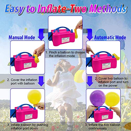 Balloons Pump Kit Electric Balloon, Portable Dual Nozzle Electric Balloon Inflator/Blower for Rose Red 110V 600W Electric Balloon Blower Pump for Party Decoration,Faster and Save Time