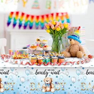 Bear Baby Shower Tablecloth Plastic Bear Table Cover We Can Bearly Wait Baby Tablecloth Bear Balloon Star Flower Table Cover for Kids Birthday Party and Baby Shower, 54 x 108 Inch (Blue,3 Pack)