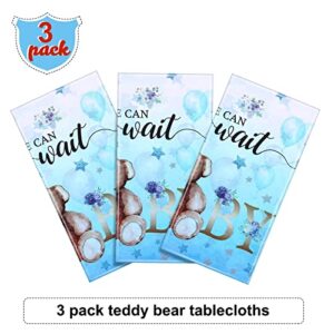 Bear Baby Shower Tablecloth Plastic Bear Table Cover We Can Bearly Wait Baby Tablecloth Bear Balloon Star Flower Table Cover for Kids Birthday Party and Baby Shower, 54 x 108 Inch (Blue,3 Pack)