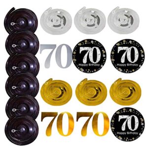 Famoby Black & Gold Glittery Happy 70th Birthday Banner,Poms,Sparkling 70 Hanging Swirls Kit for 70th Birthday Party 70th Anniversary Decorations Supplies