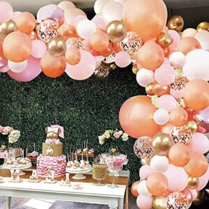 rose gold balloon garland arch kit, 150 pieces rose gold pink white and gold confetti latex balloons for baby shower wedding birthday graduation anniversary bachelorette party background decorations