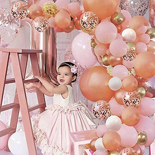 Rose Gold Balloon Garland Arch Kit, 150 Pieces Rose Gold Pink White and Gold Confetti Latex Balloons for Baby Shower Wedding Birthday Graduation Anniversary Bachelorette Party Background Decorations