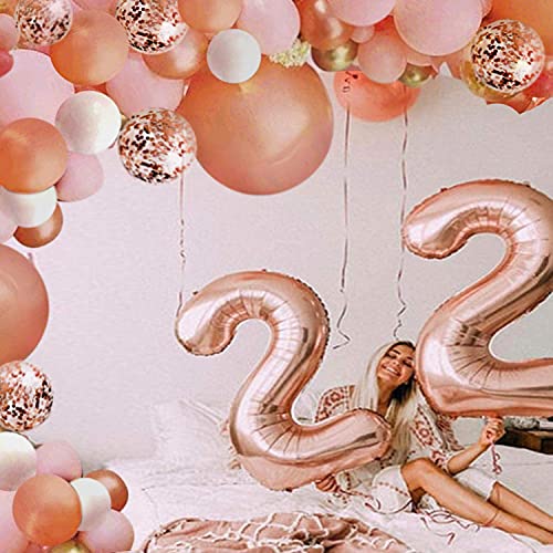 Rose Gold Balloon Garland Arch Kit, 150 Pieces Rose Gold Pink White and Gold Confetti Latex Balloons for Baby Shower Wedding Birthday Graduation Anniversary Bachelorette Party Background Decorations