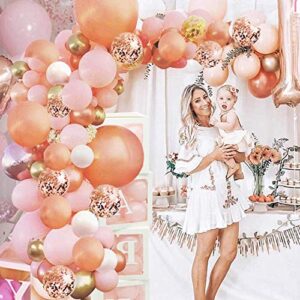 Rose Gold Balloon Garland Arch Kit, 150 Pieces Rose Gold Pink White and Gold Confetti Latex Balloons for Baby Shower Wedding Birthday Graduation Anniversary Bachelorette Party Background Decorations