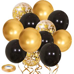 kalyerparty black and gold balloons-50pcs 12 inch gold confetti balloons – black latex balloons for birthday wedding baby shower celebration graduation party balloons