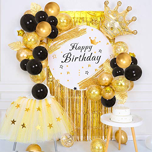 Kalyerparty Black and Gold Balloons-50pcs 12 inch Gold Confetti Balloons - Black Latex Balloons for Birthday Wedding Baby Shower Celebration Graduation Party Balloons