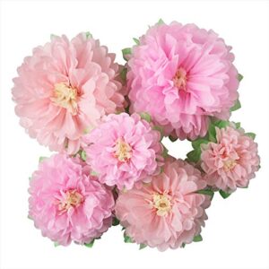 mybbshower pinks flowers decoration (11”-7” assorted) 6 pcs artificial tissue paper peony nursery wall bridal shower centerpiece baby girl birthday tea party