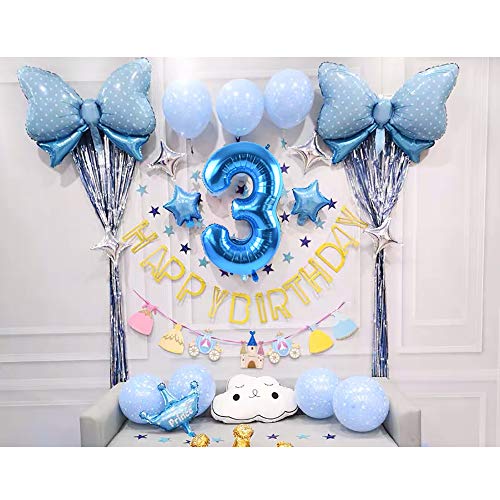 40 Inch Blue Large Numbers Balloon 0-9(Zero-Nine) Birthday Party Decorations,Foil Mylar Big Number Balloon Digital 3 for Birthday Party,Wedding, Bridal Shower Engagement Photo Shoot, Anniversary