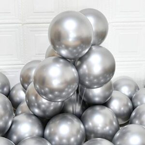 silver balloons party balloons 12inch 50pcs 3.2g latex metallic balloons chrome balloons birthday balloons shiny balloon party decoration wedding birthday baby shower christmas party – metallic silver