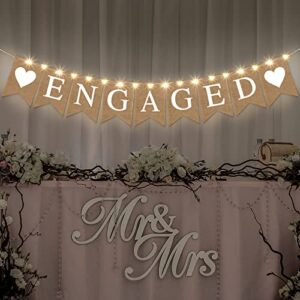 moukeren engagement party decorations engaged banner heart burlap rustic bunting garland led fairy lights battery operated string lights for engaged party outdoor tree decorations wedding