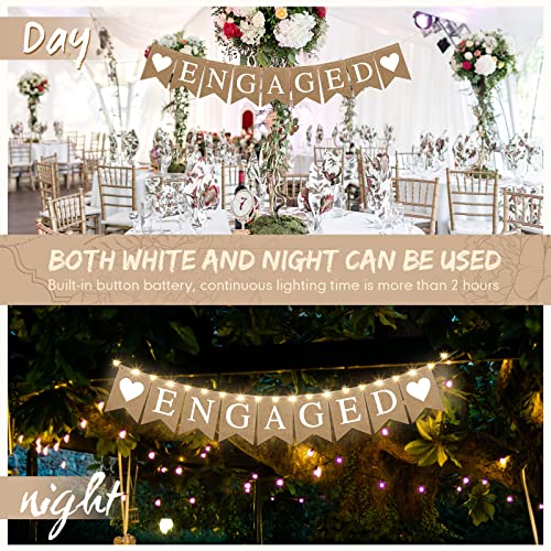 Moukeren Engagement Party Decorations Engaged Banner Heart Burlap Rustic Bunting Garland LED Fairy Lights Battery Operated String Lights for Engaged Party Outdoor Tree Decorations Wedding