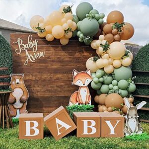 Teddy Bear Baby Shower Boxes Decorations, 4pcs Brown Baby Shower Blocks with Letters, Stereoscopic Babyshower Balloon Boxes for Woodland Baby Shower Decor Boys Girls Gender Reveal Backdrop