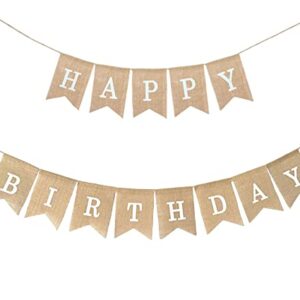 Shimmer Anna Shine Burlap Happy Birthday Banner for Birthday Party Decorations (White Print)