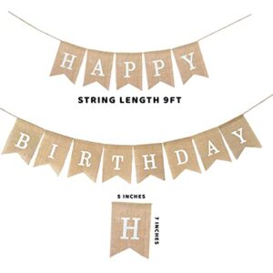 Shimmer Anna Shine Burlap Happy Birthday Banner for Birthday Party Decorations (White Print)