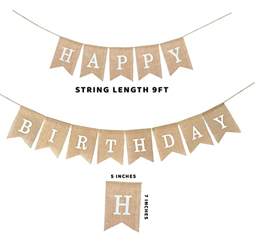 Shimmer Anna Shine Burlap Happy Birthday Banner for Birthday Party Decorations (White Print)