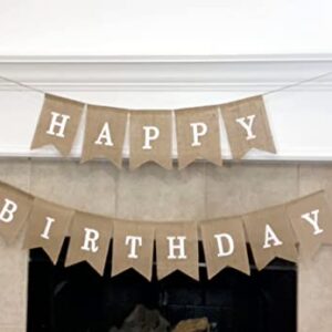 Shimmer Anna Shine Burlap Happy Birthday Banner for Birthday Party Decorations (White Print)