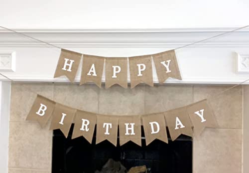 Shimmer Anna Shine Burlap Happy Birthday Banner for Birthday Party Decorations (White Print)