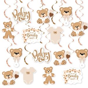 20pcs neutral cream bear baby shower party hanging swirls, nude teddy bear foil ceiling swirls decor, boho brown bear kids birthday gender reveal wedding bridal shower grad anniversary party supplies