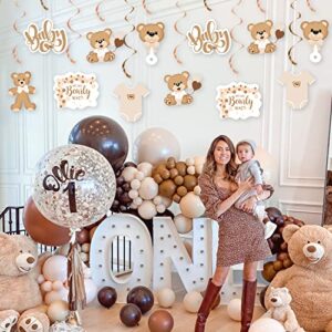 20Pcs Neutral Cream Bear Baby Shower Party Hanging Swirls, Nude Teddy Bear Foil Ceiling Swirls Decor, Boho Brown Bear Kids Birthday Gender Reveal Wedding Bridal Shower Grad Anniversary Party Supplies