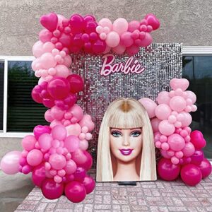 pink balloon garland arch kit, 132pcs hot light rose pink balloons with heart shape for barbie princess theme birthday girl’s party decorations supplies bridal shower baby shower engagement bachelorette wedding decor backdrop(pink)