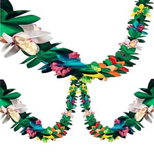 busoha (3pack) tissue flower garland – 12 feet long tropical multicolored paper garland flower banner for tropical birthday baby shower wedding party decorations supplies