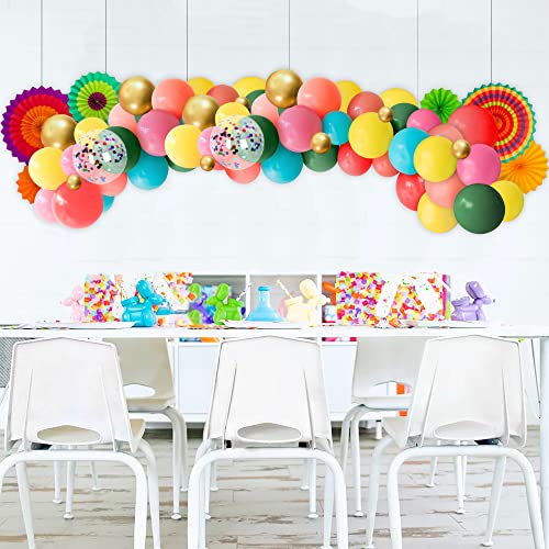 Cinco De Mayo Fiesta Party Decorations - Mexican Themed Balloons Garland Arch Kit + Paper Fans for Birthday Decor Supplies (No Air Pump,Dot&Pennant Banner)