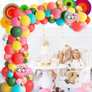 Cinco De Mayo Fiesta Party Decorations - Mexican Themed Balloons Garland Arch Kit + Paper Fans for Birthday Decor Supplies (No Air Pump,Dot&Pennant Banner)