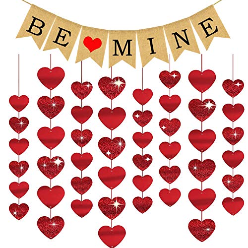 DmHirmg Valentines Day Decorations, Valentines Day Banners,12 Pack Valentine Glitter Heart Hanging Decoration – BridalShower, Engagement, Anniversary,Wedding Party Decorations 1Banner+12pcs Love String