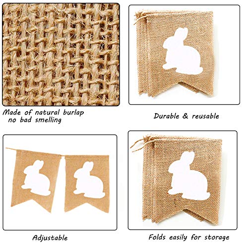 Easter Burlap Banners Decoartions, Rustic Rabbit Bunny Burlap Garland Banners for Easter Day Decorations Happy Easter Day Home Office School Party Supply