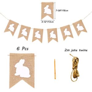 Easter Burlap Banners Decoartions, Rustic Rabbit Bunny Burlap Garland Banners for Easter Day Decorations Happy Easter Day Home Office School Party Supply