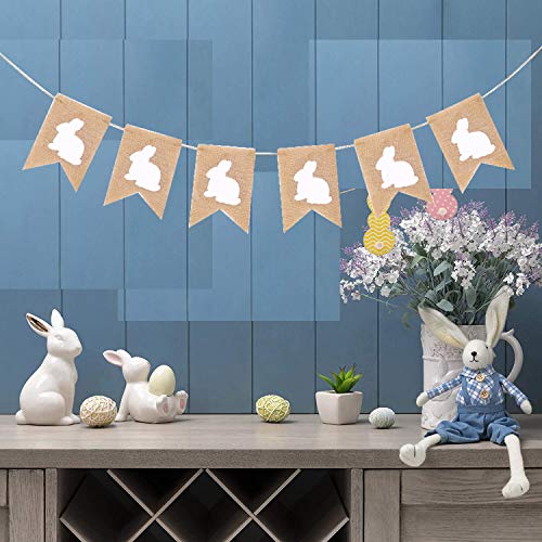 Easter Burlap Banners Decoartions, Rustic Rabbit Bunny Burlap Garland Banners for Easter Day Decorations Happy Easter Day Home Office School Party Supply