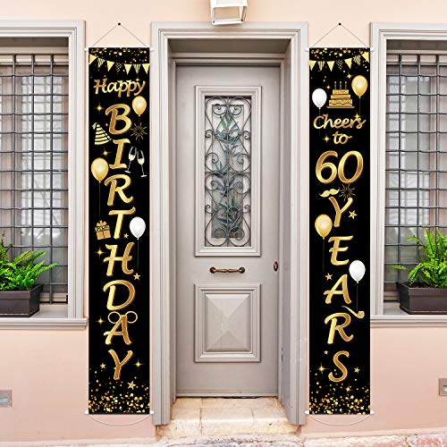 2 Pieces 60th Birthday Party Decorations Cheers to 60 Years Banner 60th Party Decorations Welcome Porch Sign for 60 Years Birthday Supplies (60th Birthday)